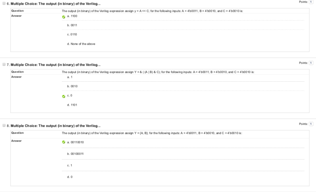 Points:1 6.Multiple Choice: The output (in binary) of | Chegg.com