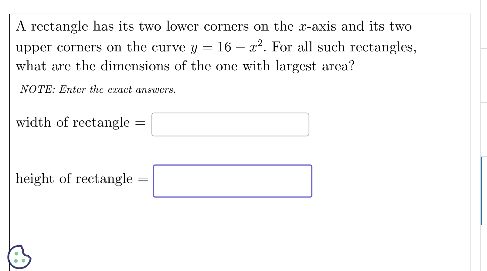 Solved A rectangle has its two lower corners on the x-axis | Chegg.com