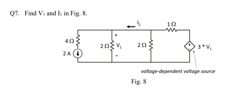 Solved Q7. Find V1 and I1 in Fig. 8. voltage-dependent | Chegg.com