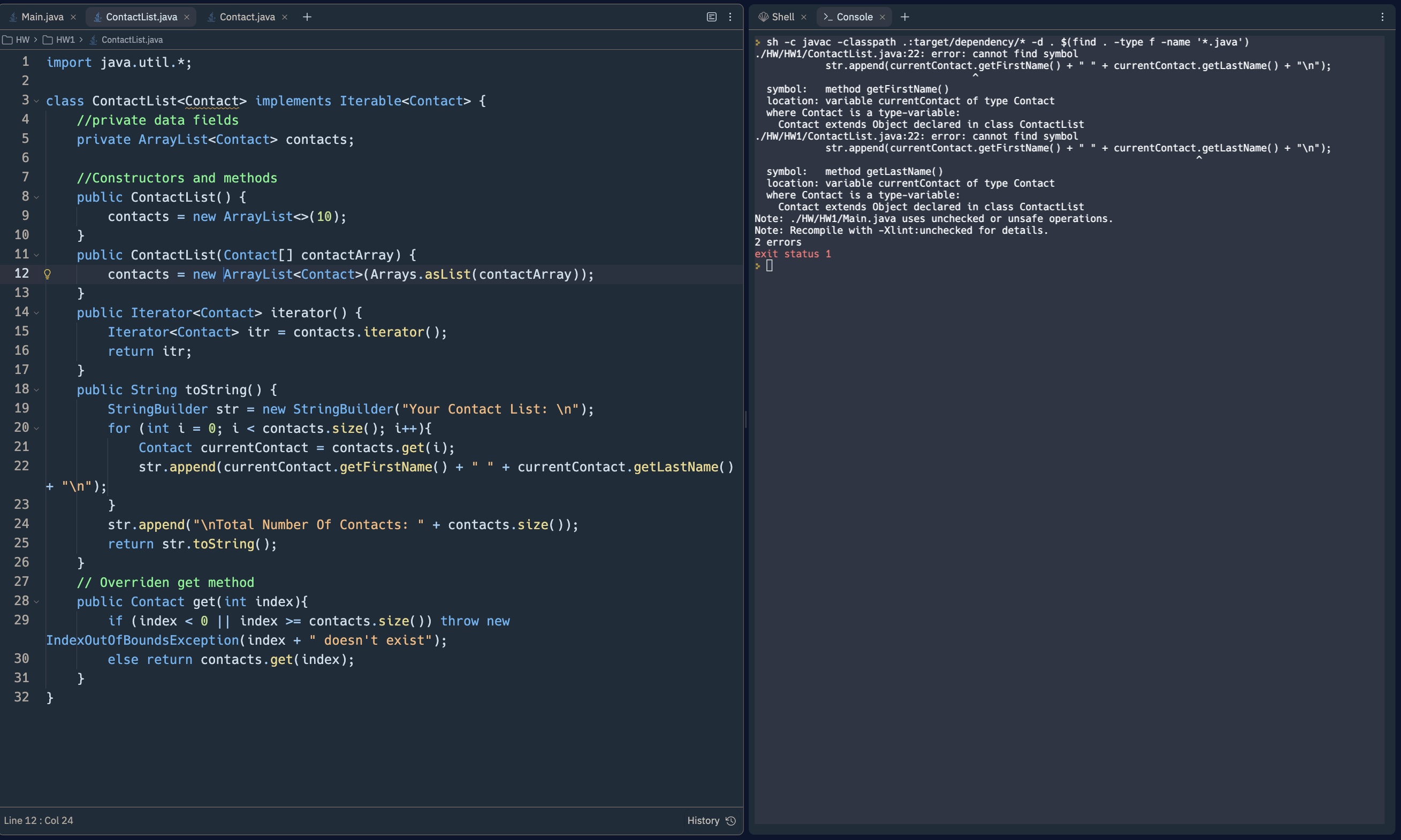 Solved JAVA I am currently trying to compile my ContactList | Chegg.com