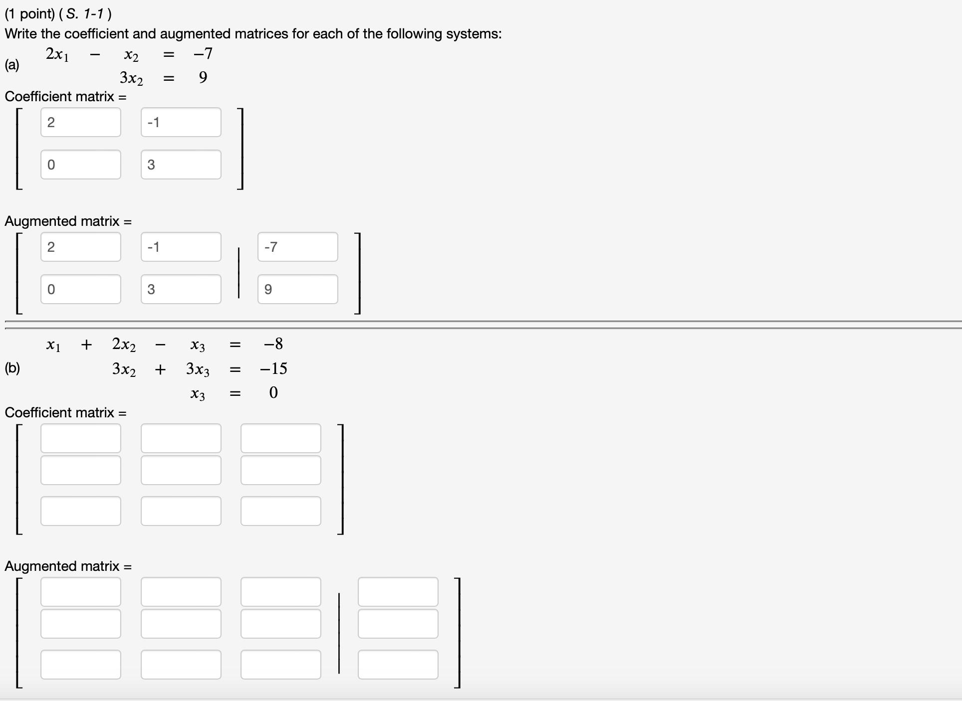 Solved (1 ﻿point) ( ﻿S. 1-1)Write the coefficient and | Chegg.com