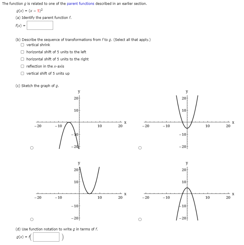 Solved The function g is related to one of the parent | Chegg.com