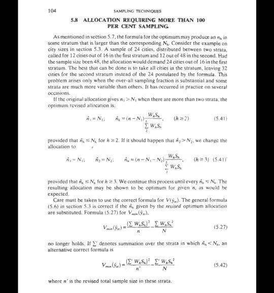 5.16 By formula (5.26) for Neyman allocation, the | Chegg.com