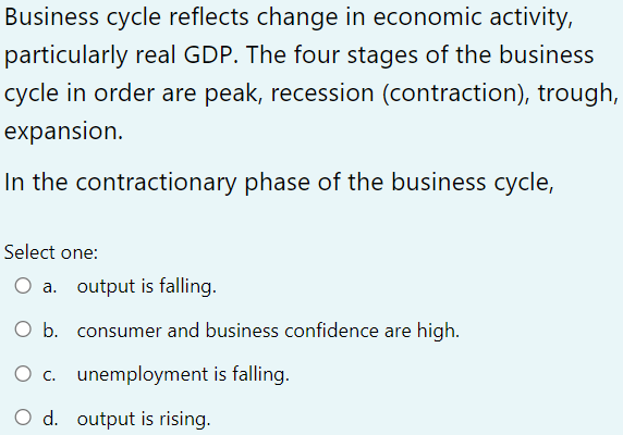 Solved Business cycle reflects change in economic activity, | Chegg.com