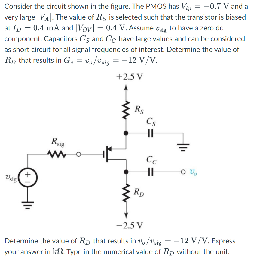 Solved = Consider the circuit shown in the figure. The PMOS | Chegg.com