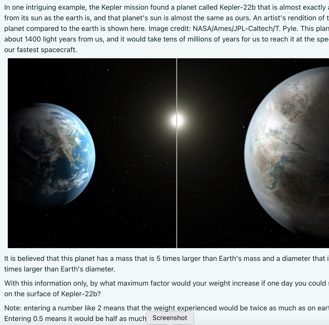 Kepler 22b Surface Gravity