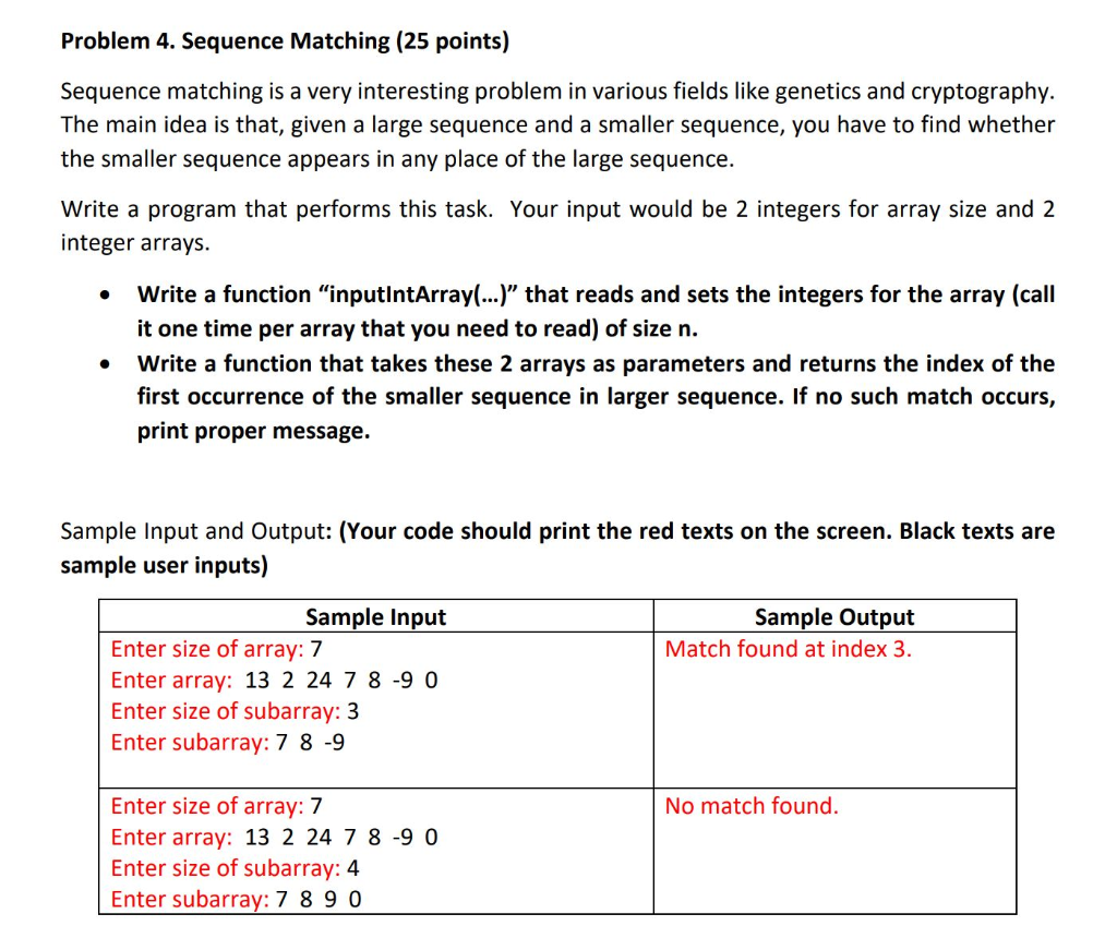 Problem 4. Sequence Matching (25 points) Sequence | Chegg.com