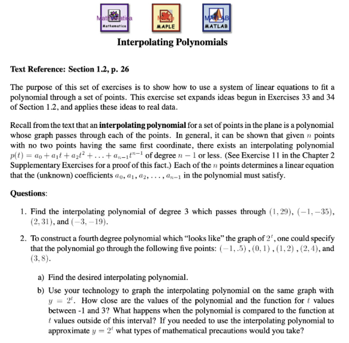 Solved Interpolating Polynomials Text Reference: Section | Chegg.com