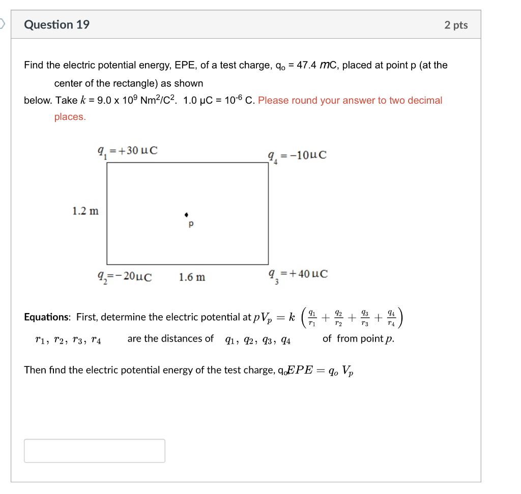 Solved Find the electric potential energy, EPE, of a test | Chegg.com