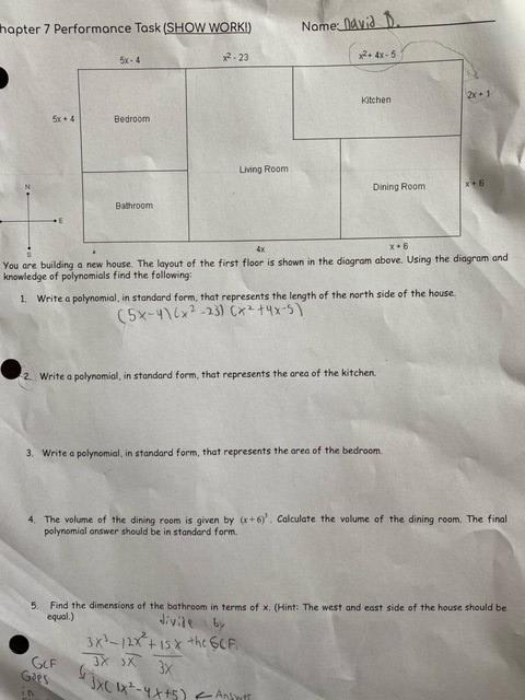 Solved Chapter 7 Performance Task (SHOW WORK! Nome: David B. | Chegg.com