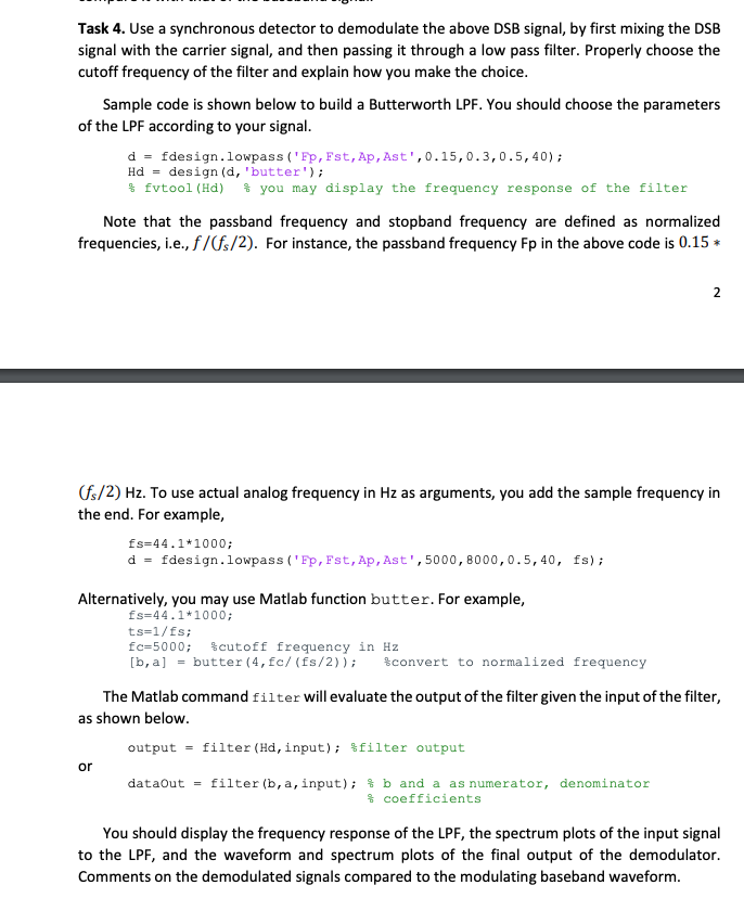 Task 1. Generate a baseband signal m(t) using the | Chegg.com