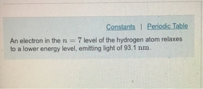 Solved Constants 1 Periodic Table An electron in the n 7 | Chegg.com