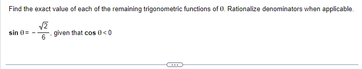 Solved Find the exact value of each of the remaining | Chegg.com
