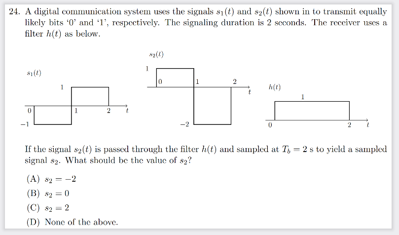 Solved 24. A digital communication system uses the signals | Chegg.com