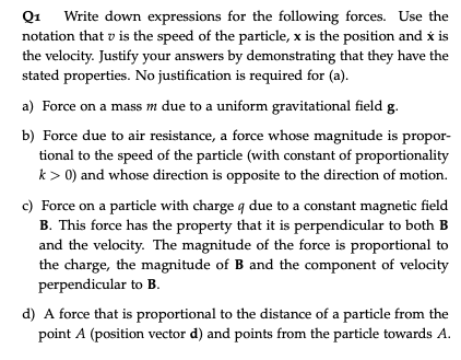 Solved Q1 Write down expressions for the following forces. | Chegg.com