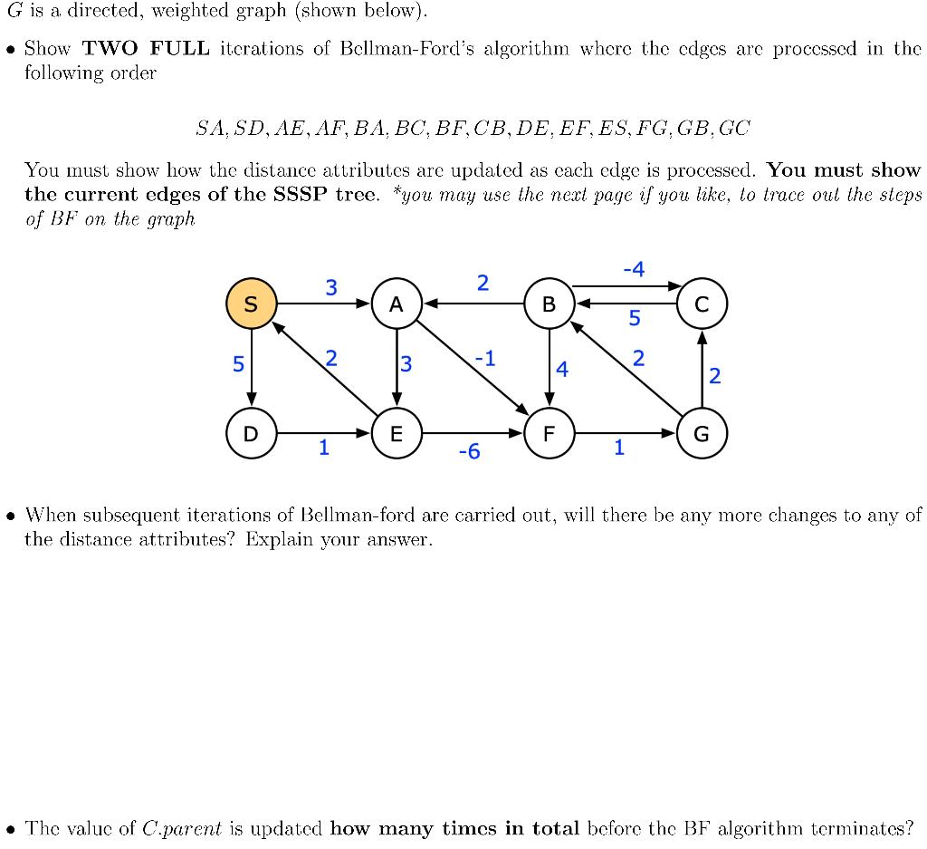 Solved G Is A Directed Weighted Graph Shown Below Show 