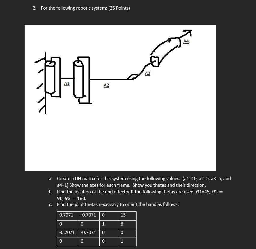 Solved a. ﻿Create a DH matrix for this system using the | Chegg.com
