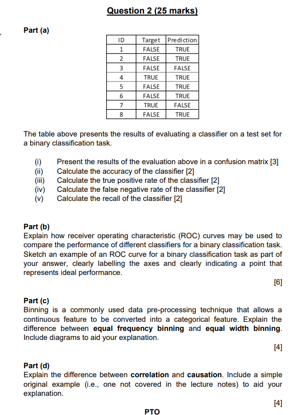 Solved Question 2 (25 marks) Part (a) The table above | Chegg.com