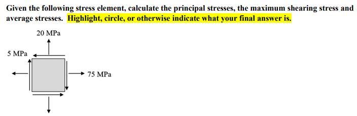 Solved Given the following stress element, calculate the | Chegg.com