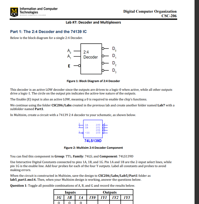 Solved TechnologiesDigital Computer OrganizationCSC-206Lab | Chegg.com