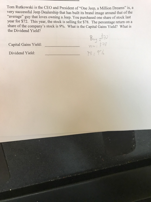 Solved Tom Rutkowski is the CEO and President of "One Jeep, | Chegg.com