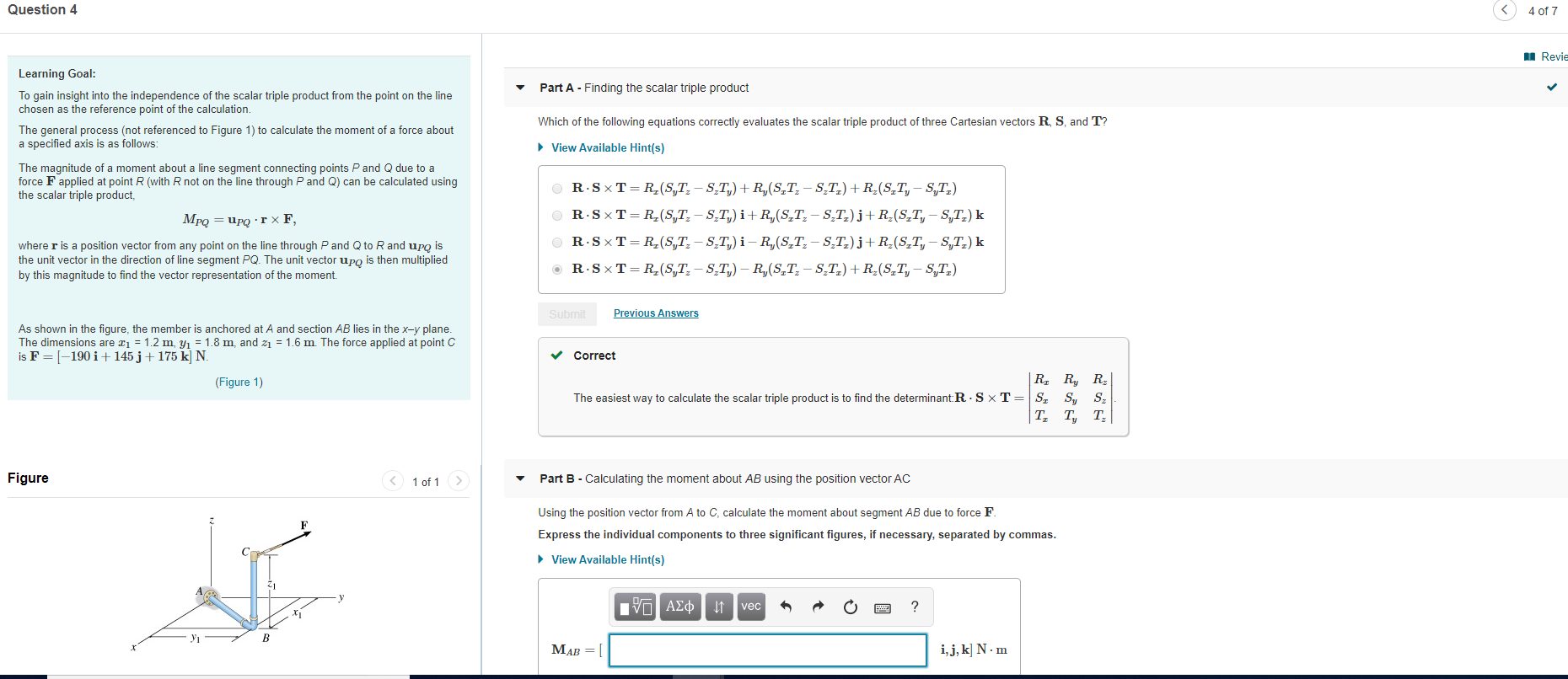 Solved Part C - Calculating the moment about AB using the | Chegg.com