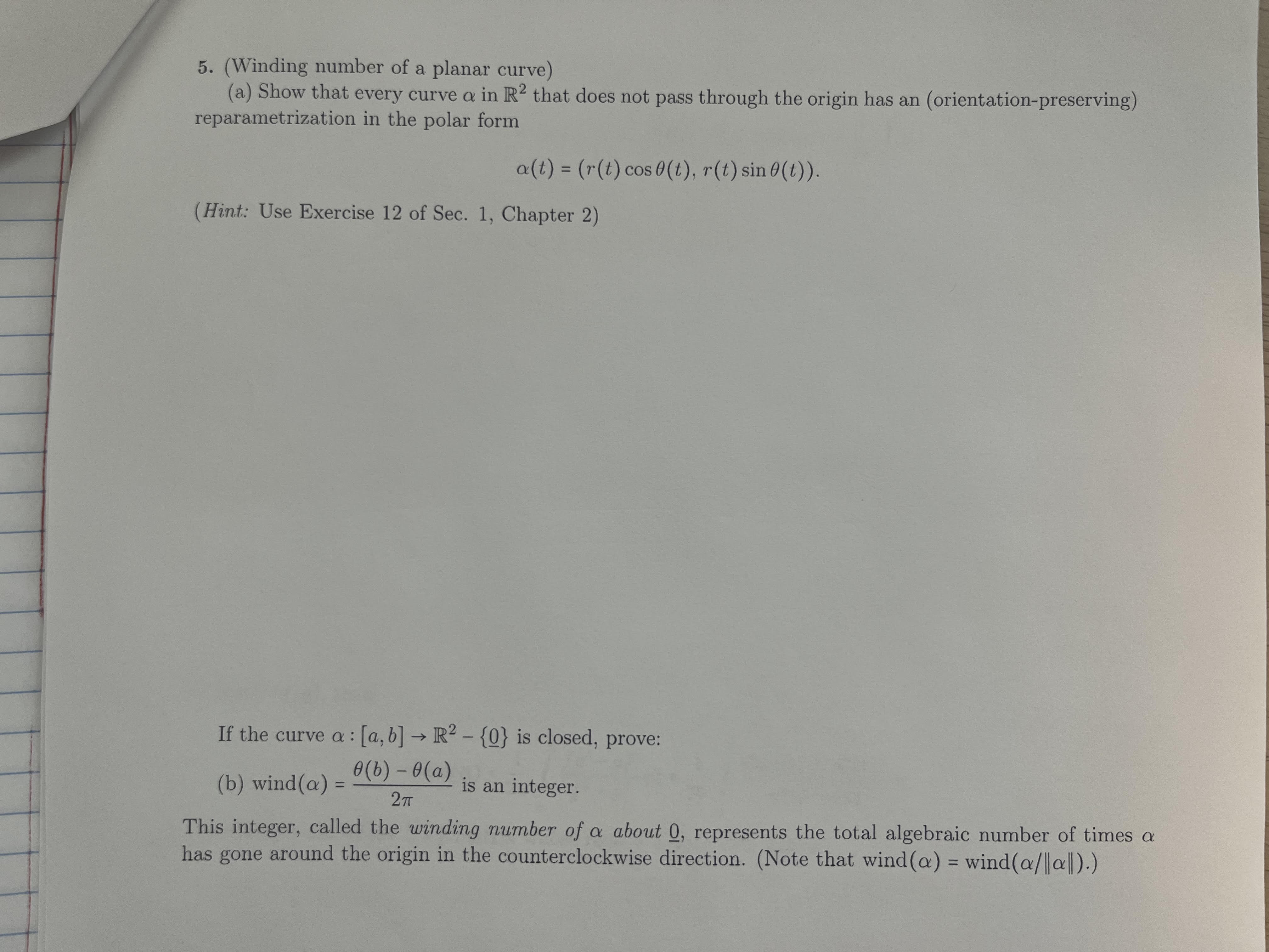 Solved (Winding number of a planar curve)(a) ﻿Show that | Chegg.com
