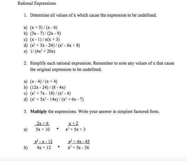 Solved Rational Expressions 1. Determine all values of x | Chegg.com