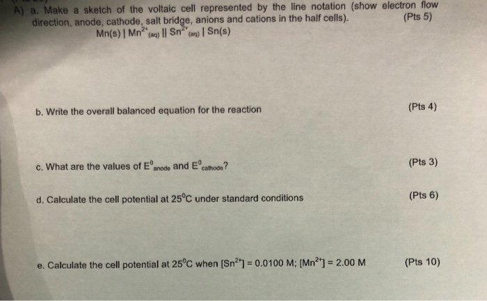 Solved A) a. Make a sketch of the voltaic cell represented | Chegg.com