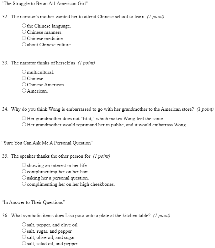 Solved "The Struggle to Be an All-American Girl" 32. The | Chegg.com