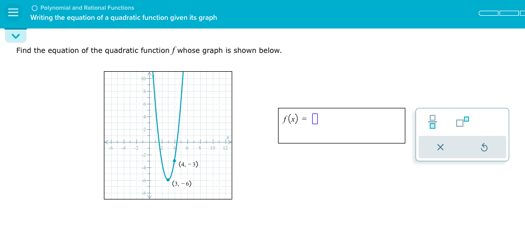 Solved Find the equation of the quadratic function f whose | Chegg.com