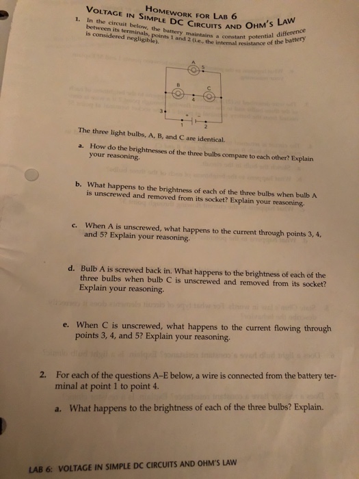 Solved VOLTAGE IN SIMPLE DC CIRCUIT HOMEWORK FOR LAB 6 LAW | Chegg.com
