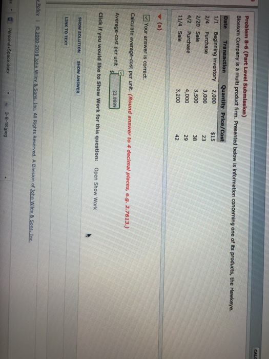 Solved Problem 8-6 (Part Level Submission) Blossom Company | Chegg.com