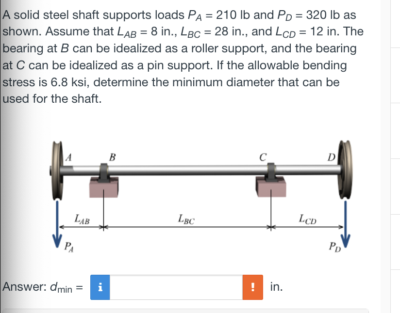 Solved A solid steel shaft supports loads PA=210lb and | Chegg.com