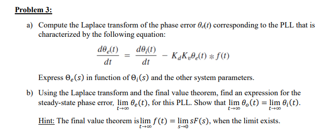 Solved ) Compute the Laplace transform of the phase error | Chegg.com