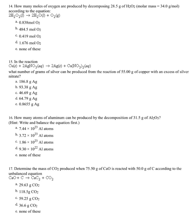 Solved 14. How many moles of oxygen are produced by | Chegg.com