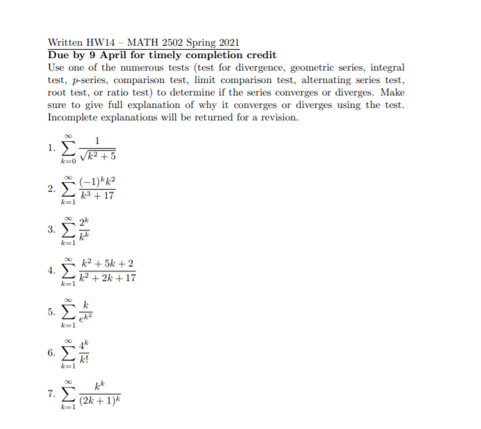 Solved Written HW 14 - MATH 2502 Spring 2021 Due by 9 April | Chegg.com