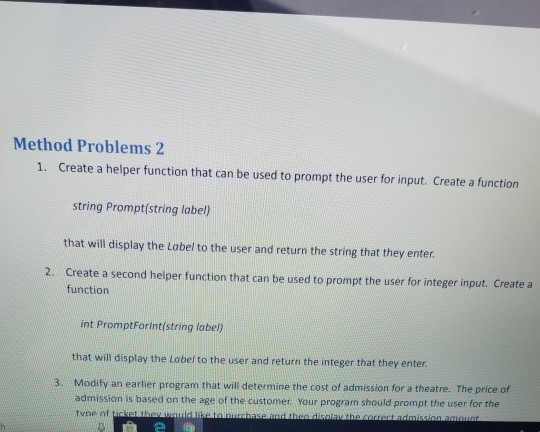 Solved Method Problems 2 1. Create a helper function that | Chegg.com