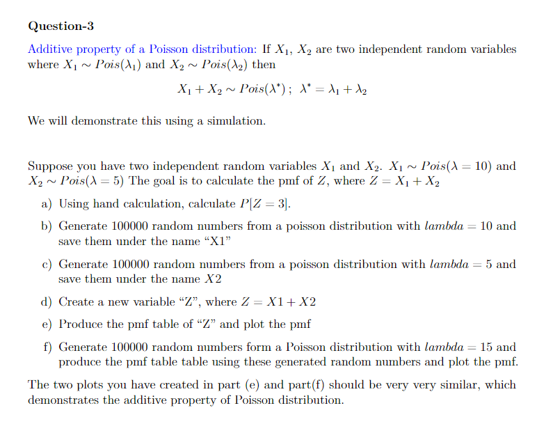 Solved Question-3 Additive property of a Poisson | Chegg.com