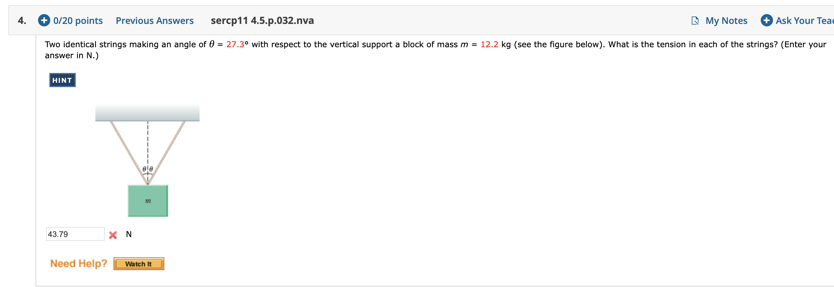 Solved Two identical strings making an angle of θ = 27.3° | Chegg.com