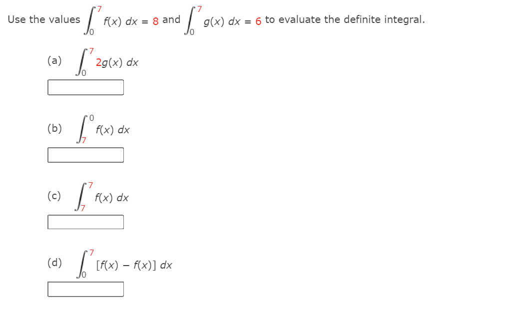 Solved Use the values f(x) dx = 8 and g(x) dx = 6 to | Chegg.com