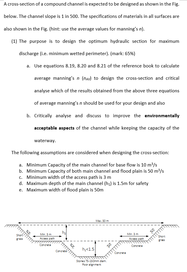 Solved A cross-section of a compound channel is expected to | Chegg.com