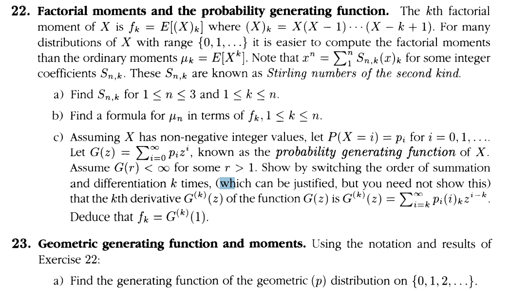 Solved = 22. Factorial moments and the probability | Chegg.com