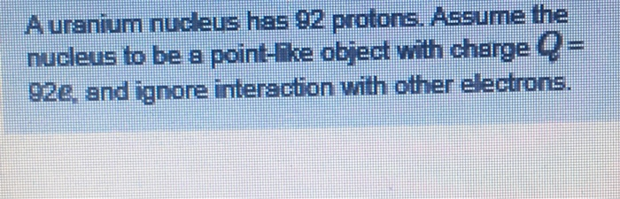 Solved A uranium nudleus has 92 protons. Assume the nucleus | Chegg.com