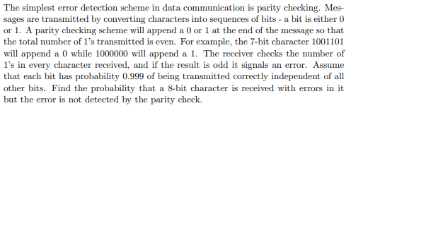 Solved The Simplest Error Detection Scheme In Data 0476