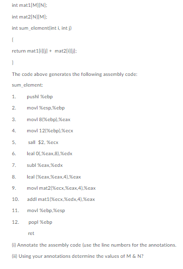 Solved (i) Annotate the assembly code (use the line numbers | Chegg.com