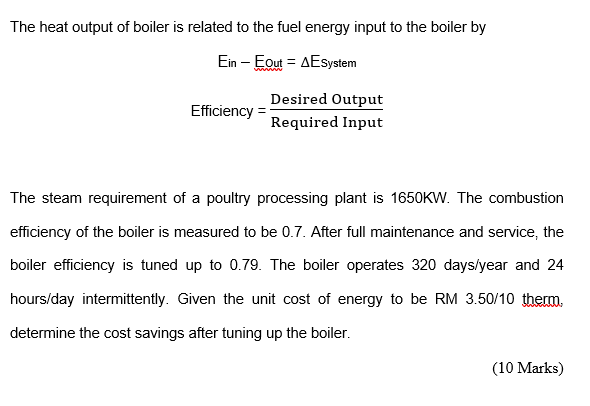 Solved The heat output of boiler is related to the fuel | Chegg.com