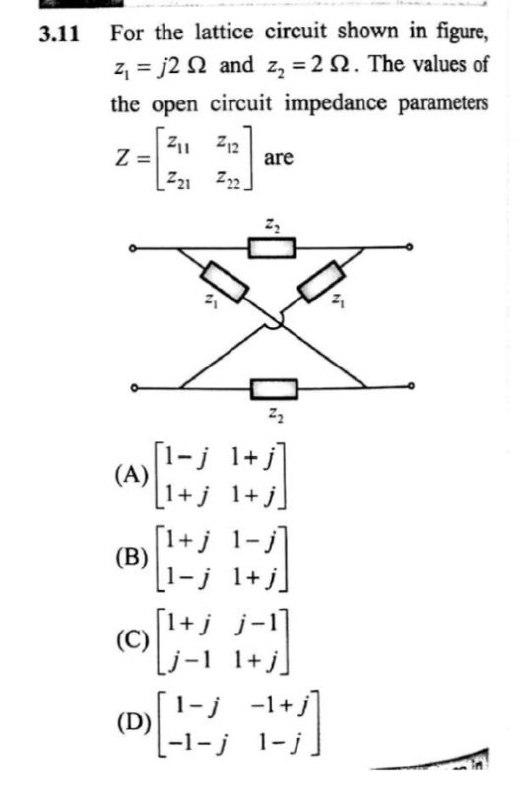 Solved 3.11 For the lattice circuit shown in figure, 2. = j2 | Chegg.com