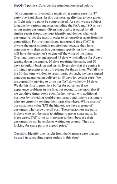 Solved SAQ5 (6 points): Consider the situation described | Chegg.com