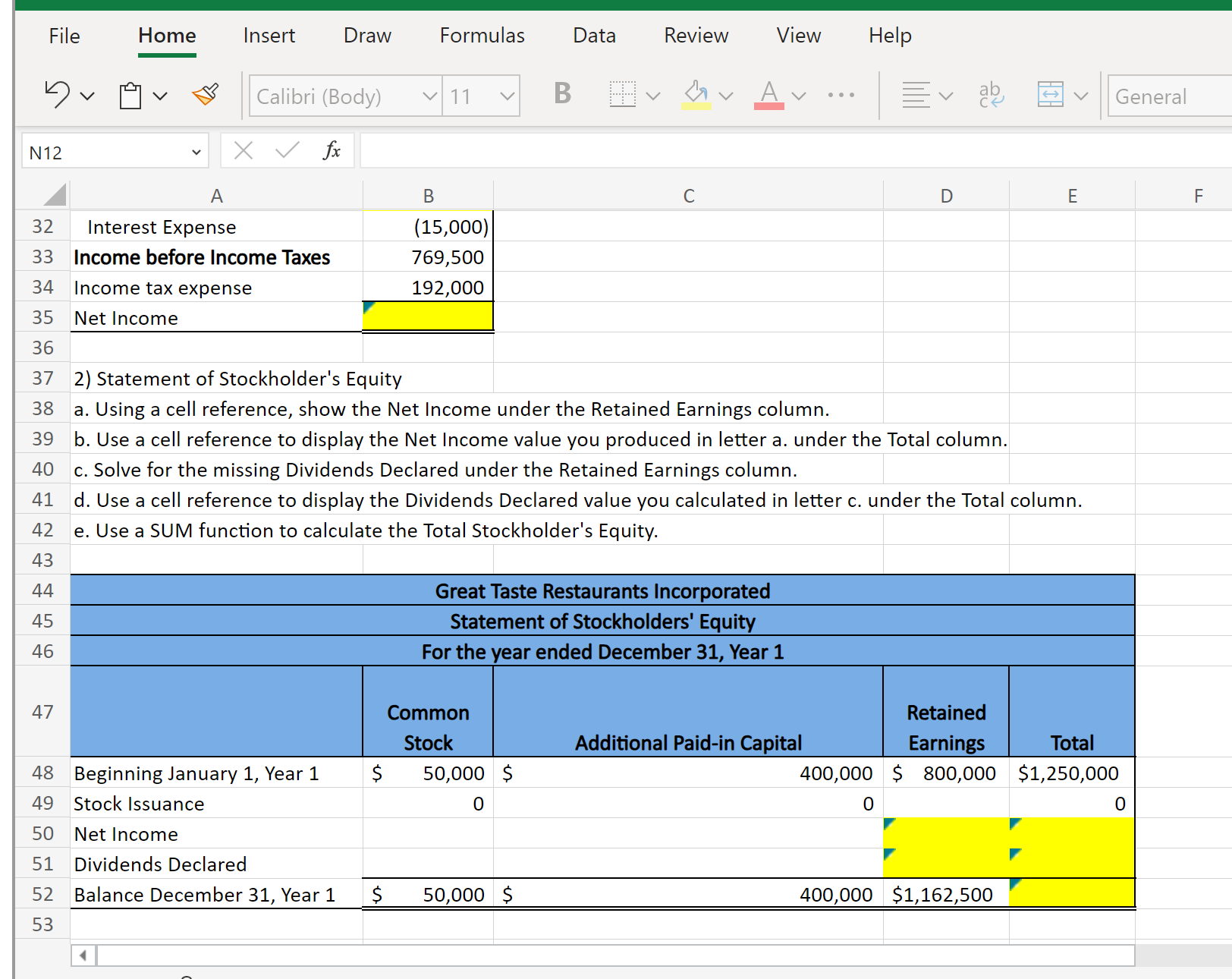 Solved File Home Insert Draw Formulas Data Review View Help | Chegg.com